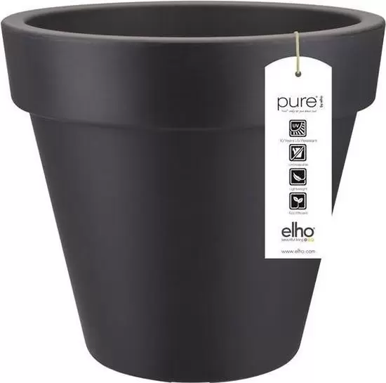 Elho Pure Round 40 Antraciet Zwart Bloempot Pot - Tuincentrum Outlet